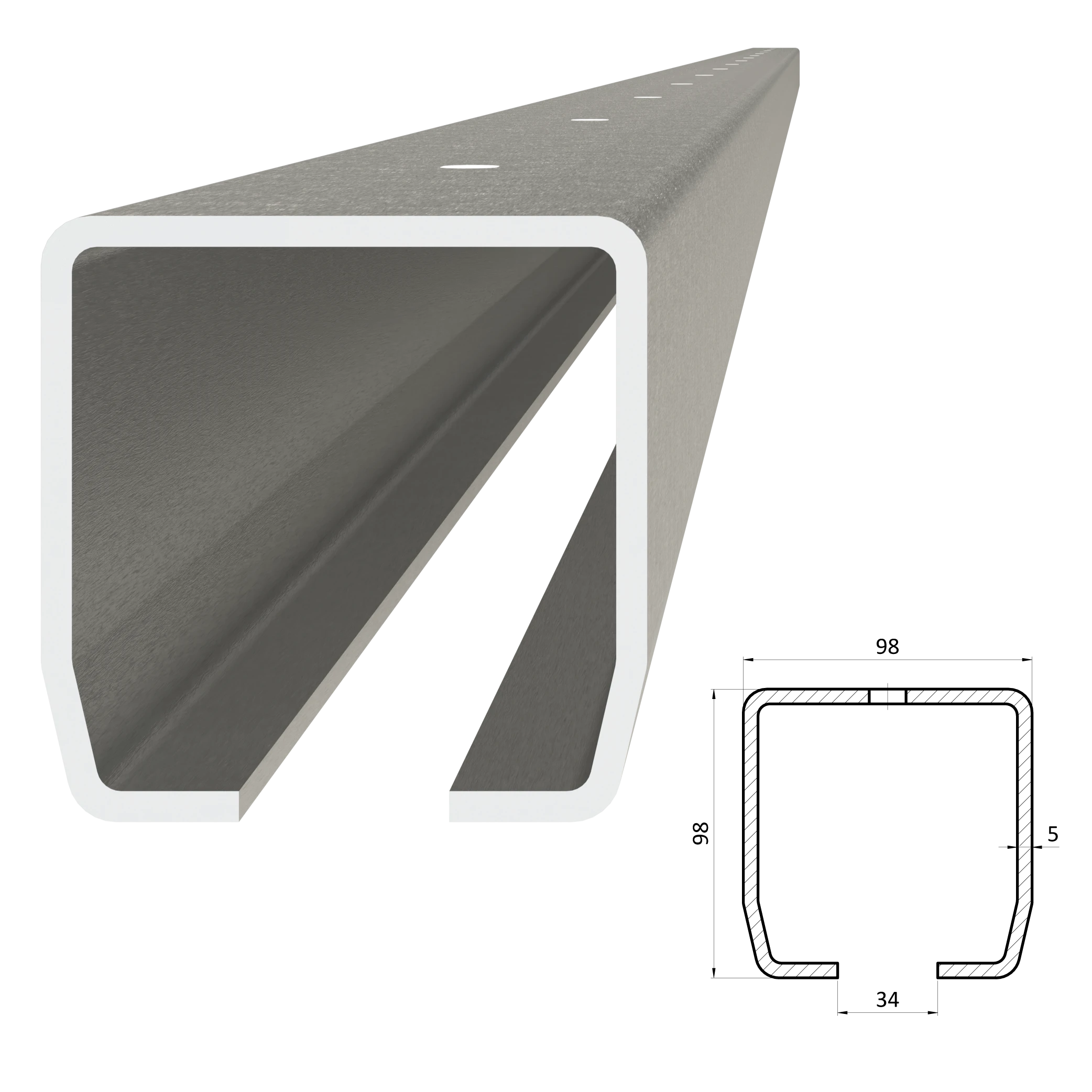 C profil s otvory, 98 x 98 x 5 mm, pozink | Kovian CZ